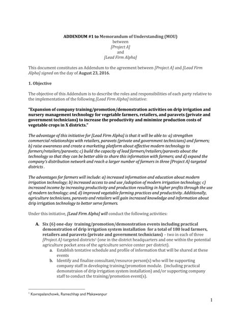 Image result for Mou Addendum Sample