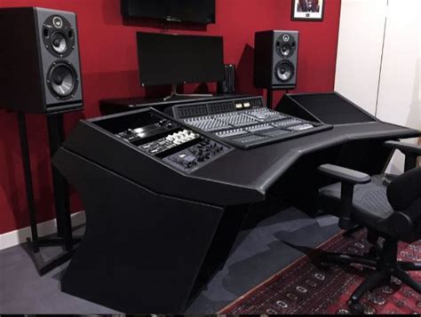 Home Recording Studio Setup with Large Desk and Speakers