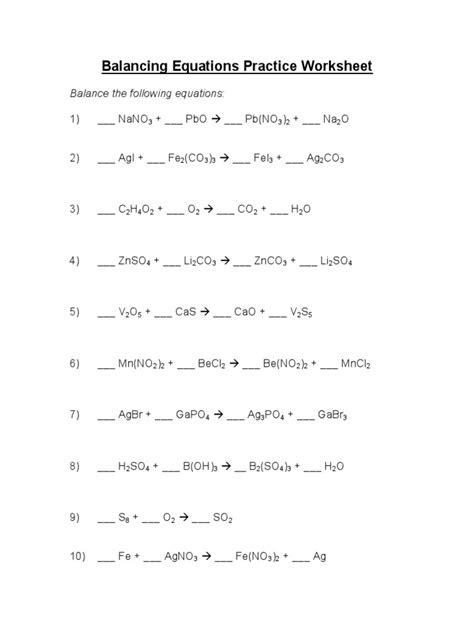 Balancing Equations Practice | PDF - Worksheets Library
