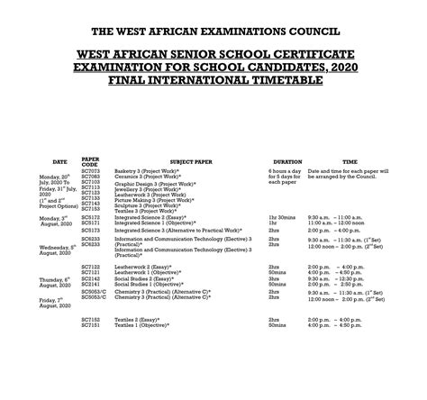 Image result for WAEC Exam Timetable