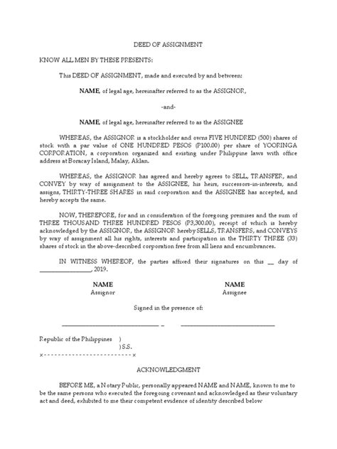 Image result for Deed of Assignment