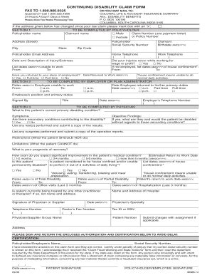 Image result for Continuing Disability Claim Form