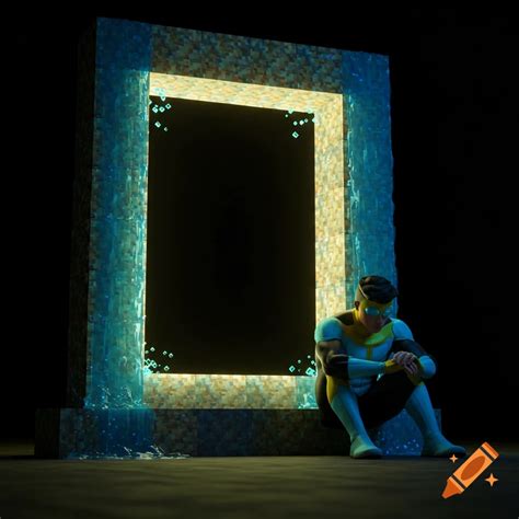 Minecraft portal made of glowstone with water flowing out on Craiyon