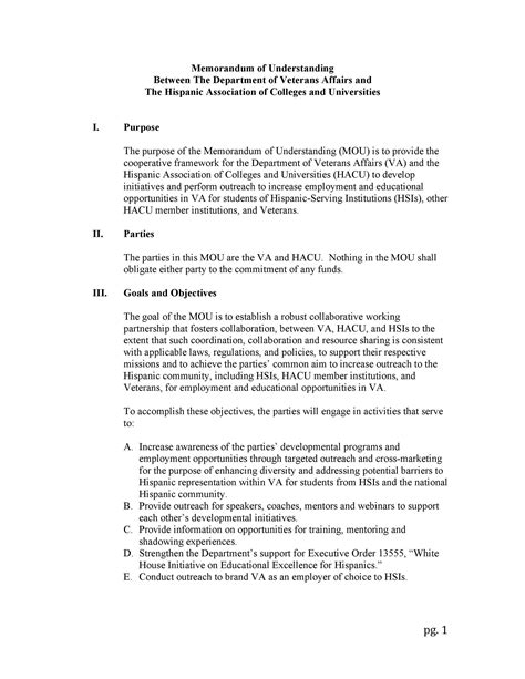 Image result for Memorandum of Understanding Examples