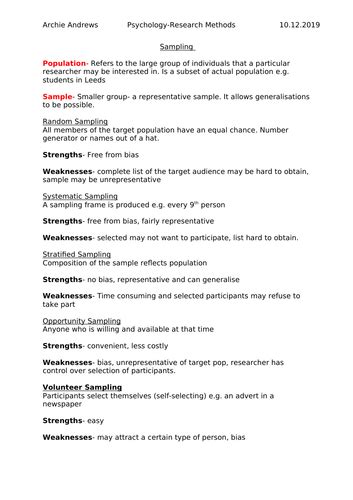 Image result for Random and Non Random Sampling a Level Notes