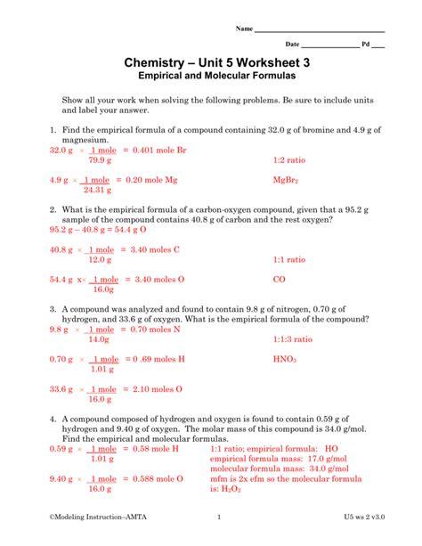 Image result for Empirical Formula Worksheet Answer Key