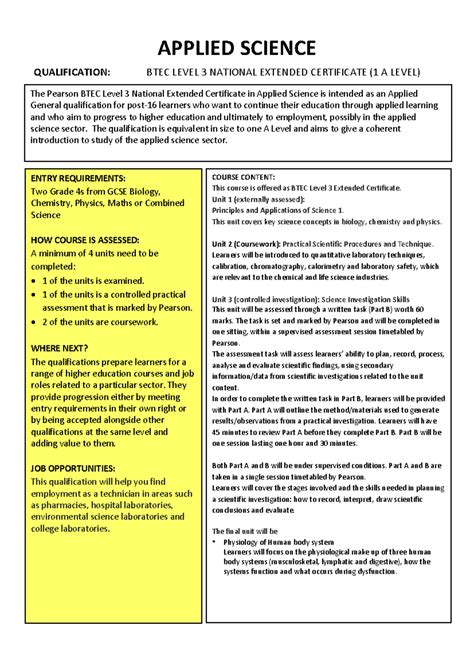 Image result for BTEC Applied Science Levels Overview