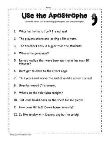 Image result for Apostrophe Practice Worksheet