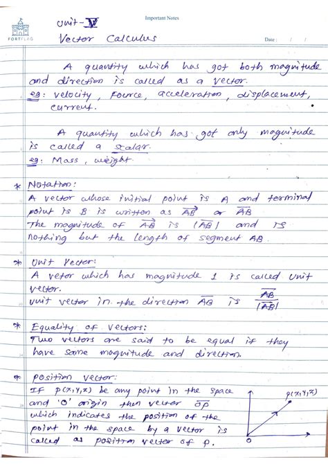 Image result for Vector and Calculus Class 11 Physics Handwritten Short Notes