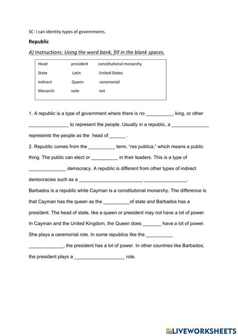 Image result for Types of Government Systems Worksheet