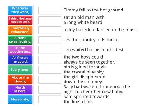 Fronted adverbials - Matching game - Match up