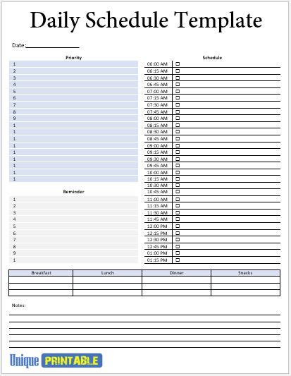 Image result for Example of a Schedule