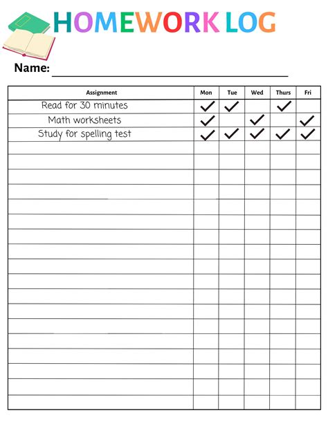 Image result for Homework Log Template