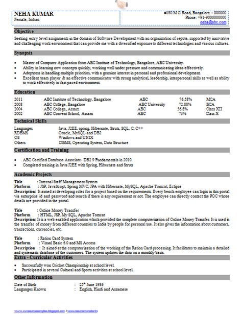 Image result for Resume Format for Software Developer