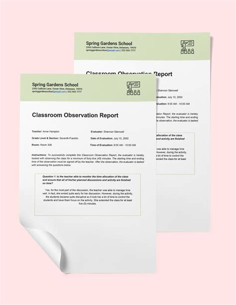 Image result for Classroom Observation Report Sample