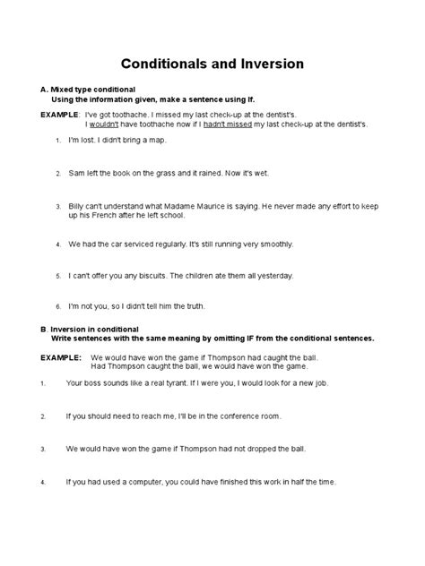 Conditionals Inversion Worksheet | PDF