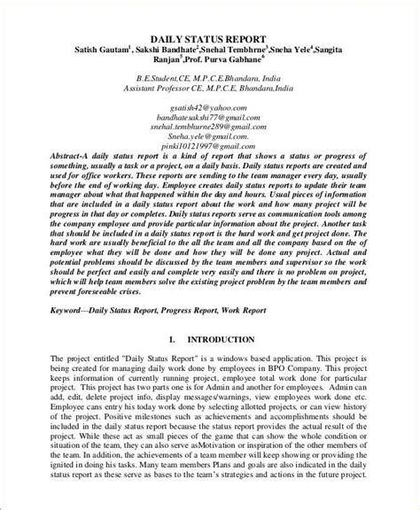 Image result for Status Report Examples