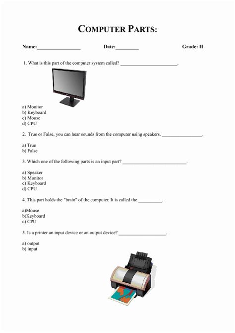 Image result for Computer Parts Worksheet Answers