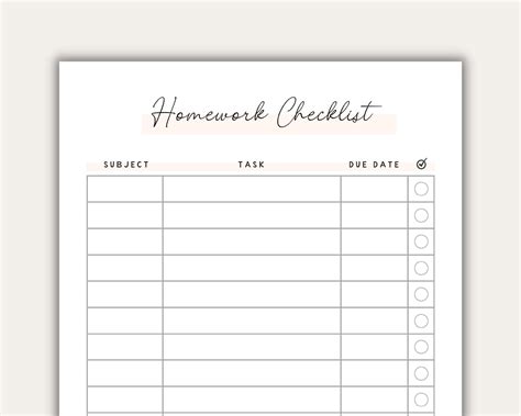 Image result for Homework Checklist