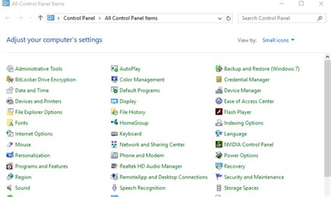 Image result for All Control Panel Items Windows 10 Pro