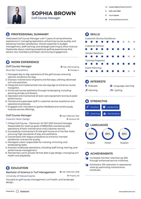 Image result for Golf Course Manager Resume Example