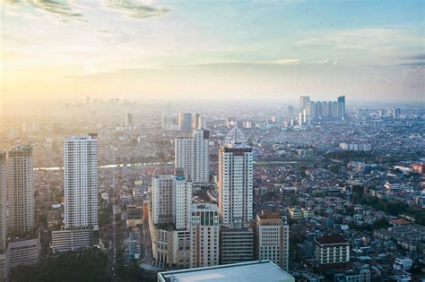 "Aerial View Of High-rise Buildings In Urban Sprawl Of Modern Jakarta ...