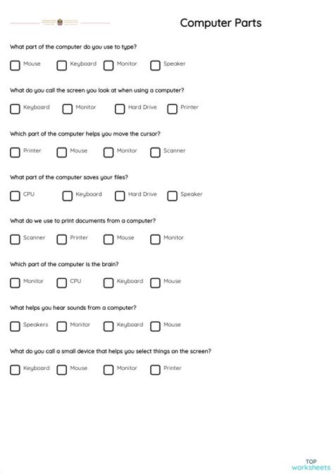Image result for Computer Parts Worksheet