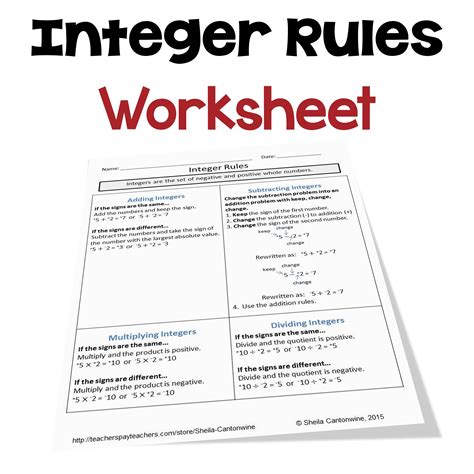 Image result for Integer Rules Printable