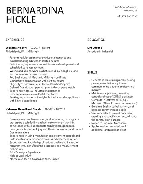 Image result for Millwright Resume Sample