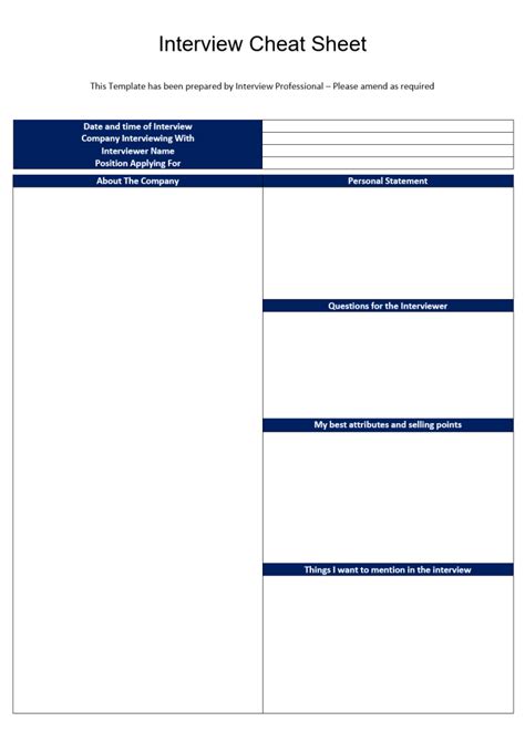 Image result for Interview Cheat Sheet Example