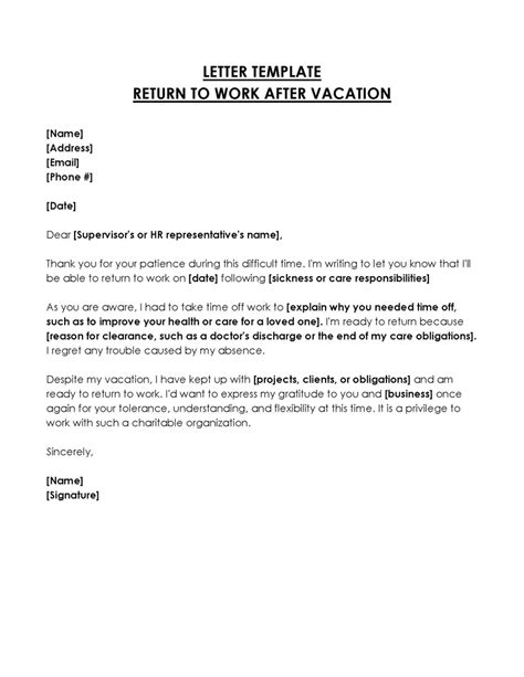 Image result for Return to Work Cover Letter Examples