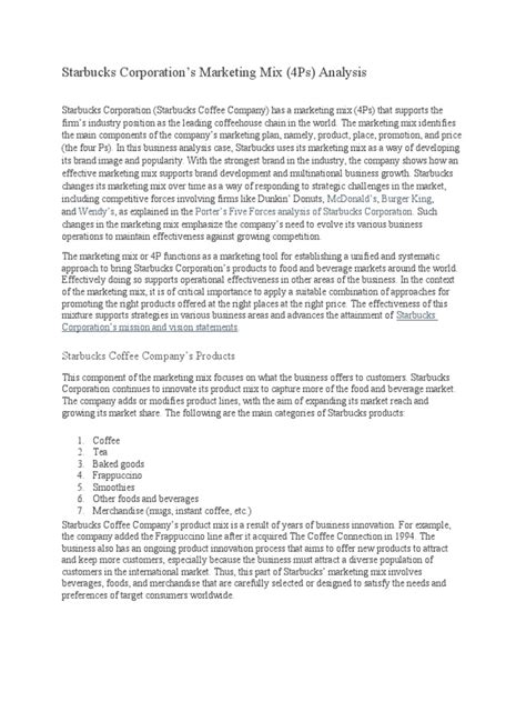 Starbucks Corporation's Marketing Mix (4Ps) Analysis | PDF | Marketing ...