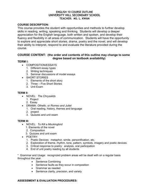 Image result for 4 Week Course Outline for English Study