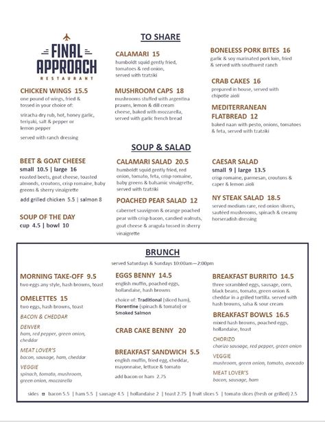 Image result for Final Approach Restaurant Menu