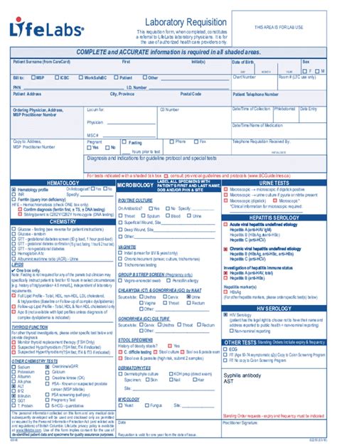 Image result for Lab Tests Requisition Form Printable