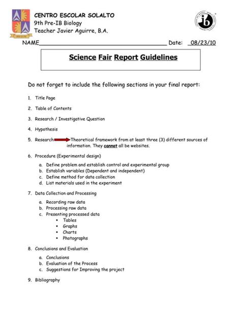 Image result for Science Fair Project Report Sample