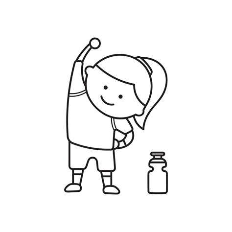 Hand drawn Kids drawing Cartoon Vector illustration cute girl exercise ...