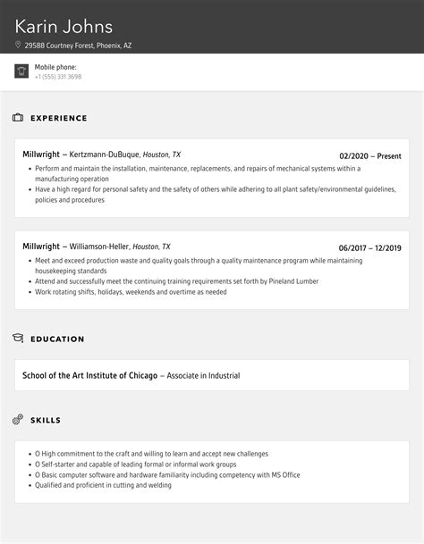 Image result for Millwright Resume Sample
