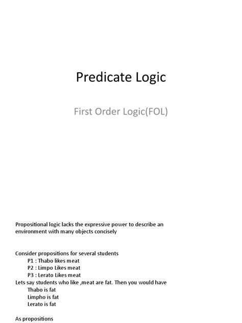 Image result for Predicate Logic First Order Predicate Dstl