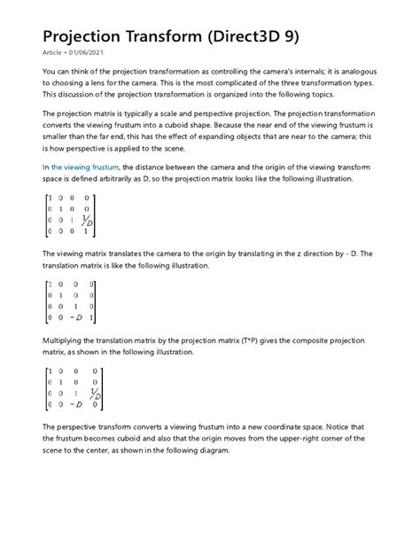 Image result for Projection Transform Matrix