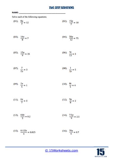 Image result for Two-Step Equations Division Worksheet