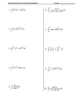Image result for U Substitution Practice Problems