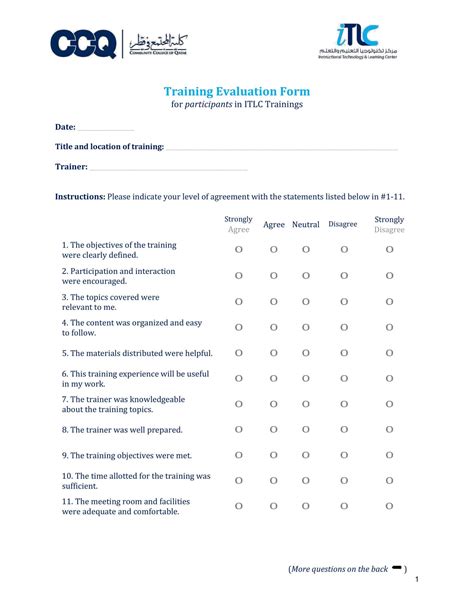 Image result for Training Class Evaluation Form Sample