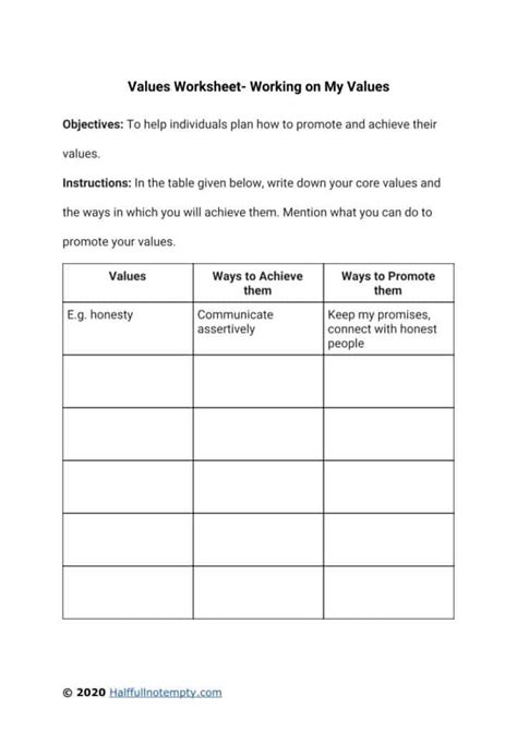 Image result for Identifying Personal Values Worksheet