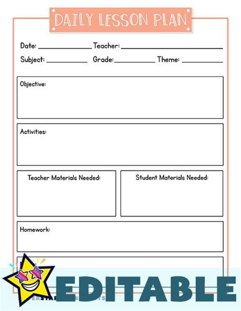 Image result for Free Printable Editable Lesson Plan Template