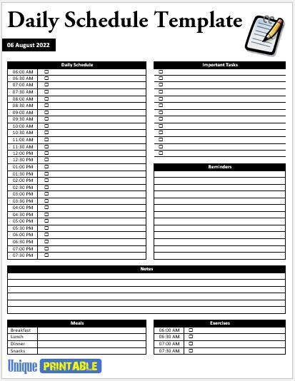 Image result for Example of a Schedule