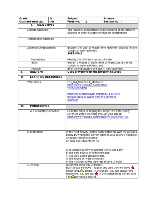 Image result for Lesson Plan Example Science 4th Class