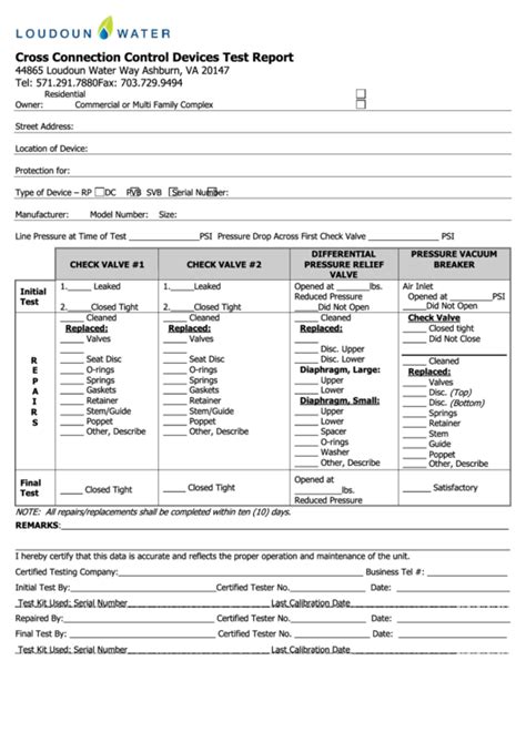 Image result for Cross Connection Test Form