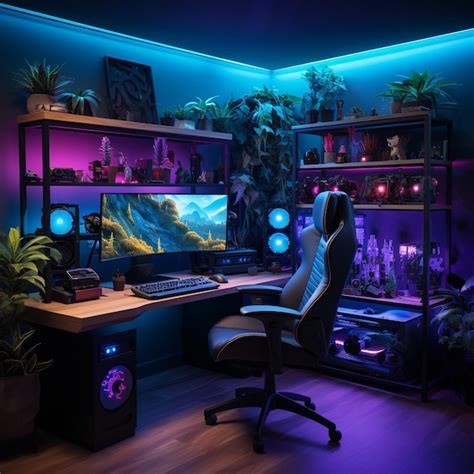 Premium AI Image | Gaming computer setup rgb lighting and curved ...
