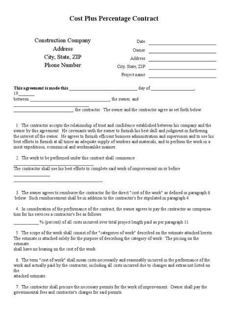 Image result for Cost Plus Percentage Contract Examples